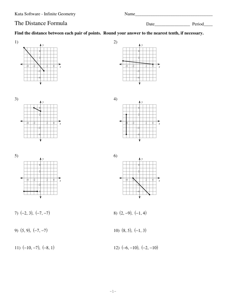 Distance Formula Worksheet | Geometry Practice