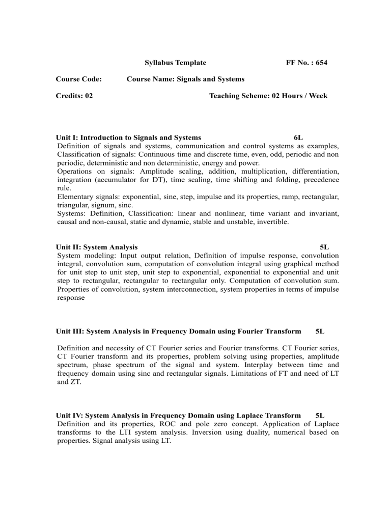 Signals and Systems Syllabus: Engineering Course Curriculum