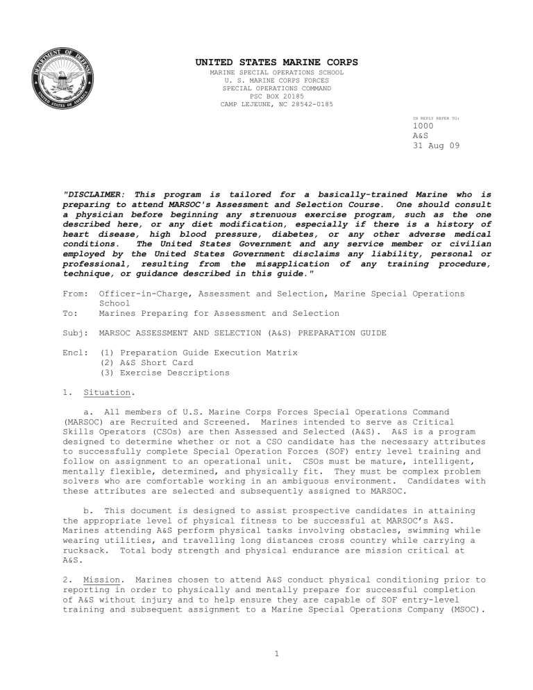 MARSOC A&S Preparation Guide: Physical Fitness for Special Operations