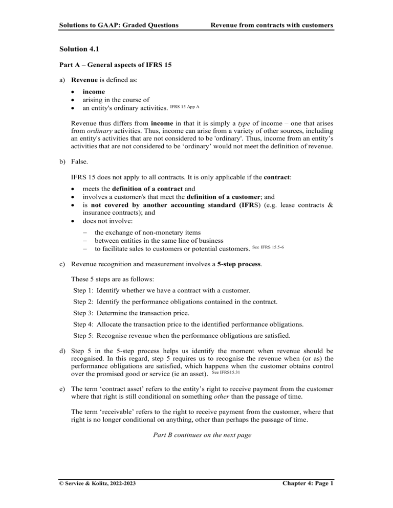 IFRS 15 Revenue Recognition Solutions: GAAP Graded Questions