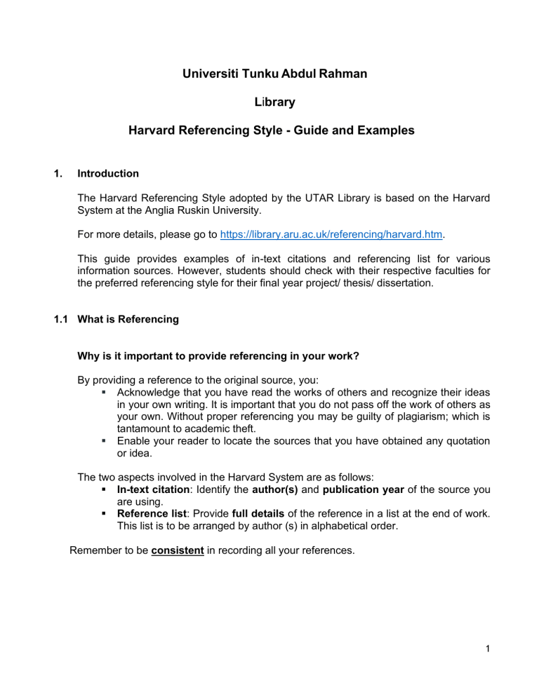 Harvard Referencing Style Guide & Examples | UTAR Library