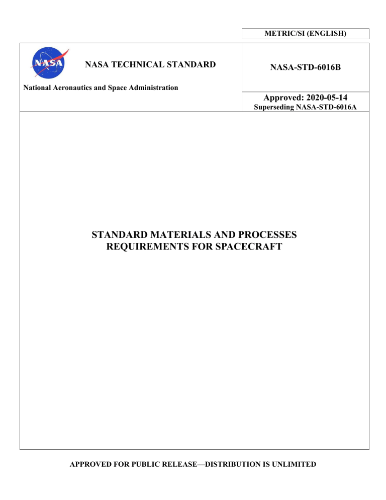 NASA-STD-6016B: Spacecraft Materials & Processes Technical Standard