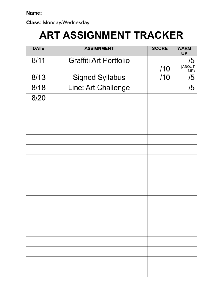 Art Assignment Tracker for Students - Monitor Grades & Progress