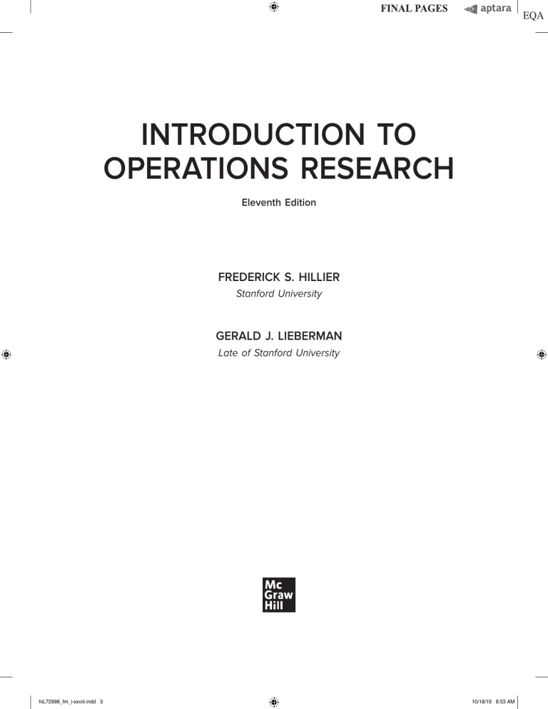 Introduction to Operations Research: Eleventh Edition Textbook