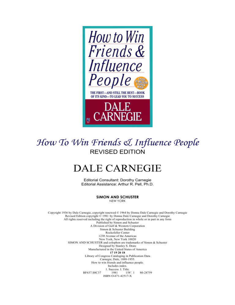How to Win Friends & Influence People by Dale Carnegie - Revised Edition