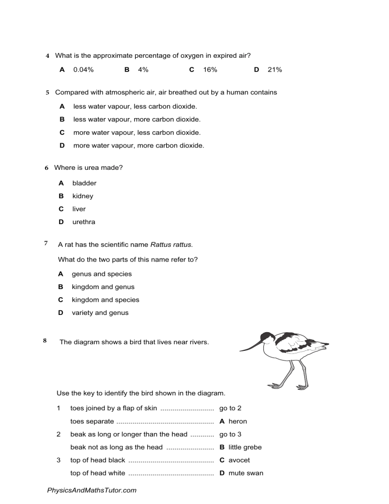 Biology Multiple Choice Questions: Respiration, Classification