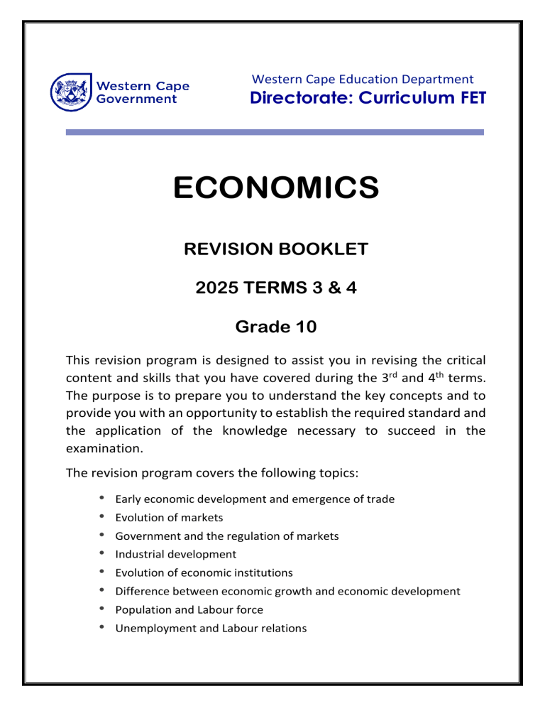 Grade 10 Economics Revision Booklet - Terms 3 & 4