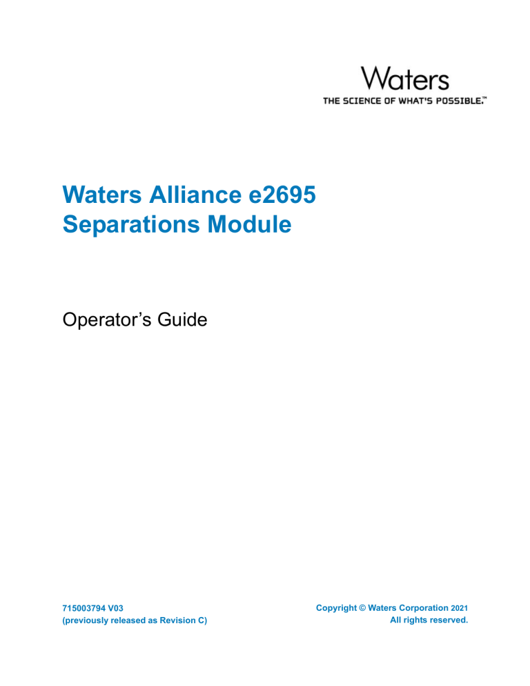 Waters Alliance e2695 Separations Module Operator's Guide