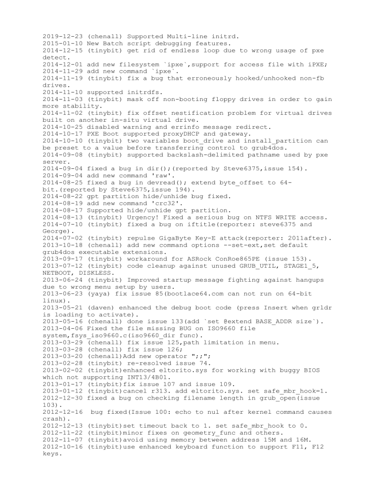 grub4dos Changelog: Features, Fixes & Updates (2010-2019)