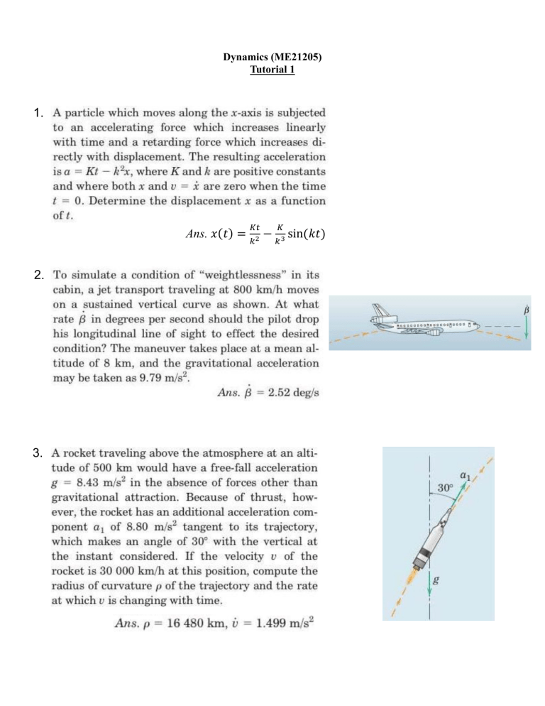 Dynamics (ME21205) Tutorial 1: Kinematics & Kinetics Problems