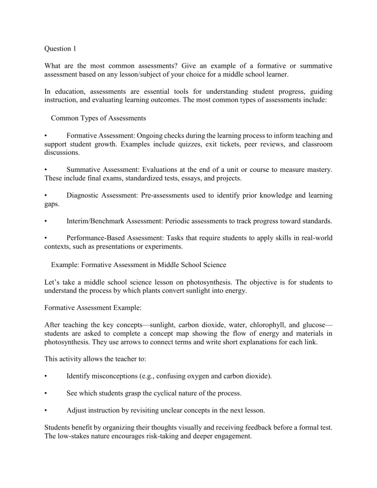 Common Educational Assessments: Formative & Summative Examples
