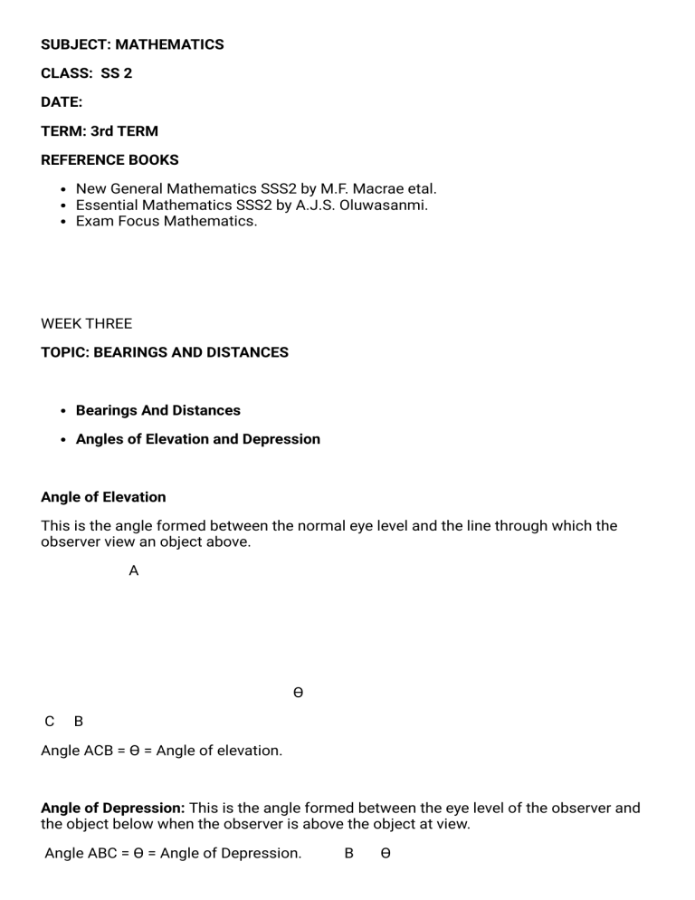 Mathematics Lesson: Bearings, Distances, Elevation & Depression