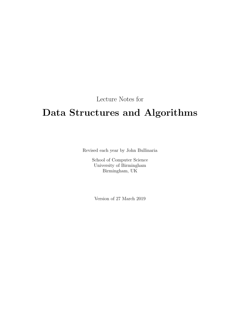 Lecture Notes: Data Structures & Algorithms - University of Birmingham