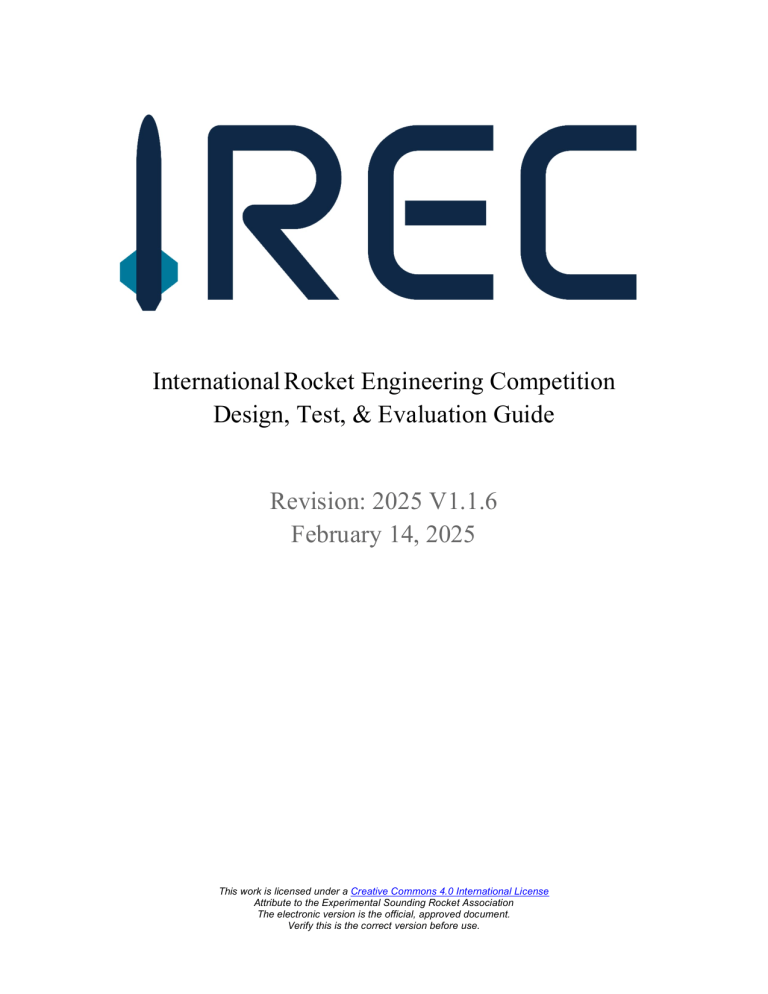 IREC 2025 Rocket Engineering Competition: Design, Test, & Evaluation Guide