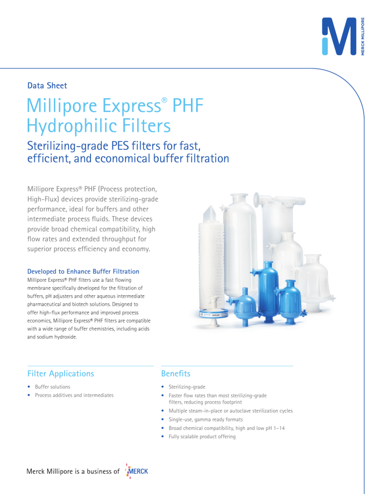 Millipore Express PHF Hydrophilic Filters Data Sheet | Sterilizing ...