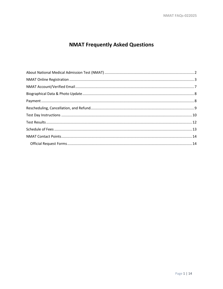 NMAT FAQs: National Medical Admission Test Guide & Requirements
