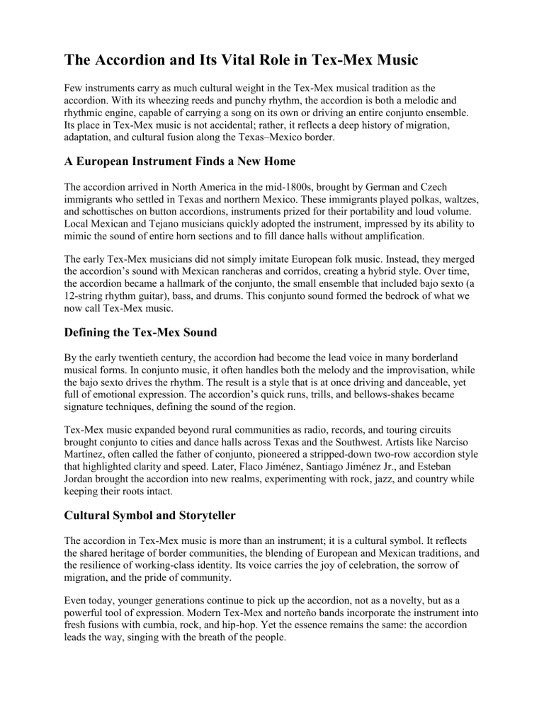 The Accordion's Vital Role in Tex-Mex Music: History & Cultural Impact