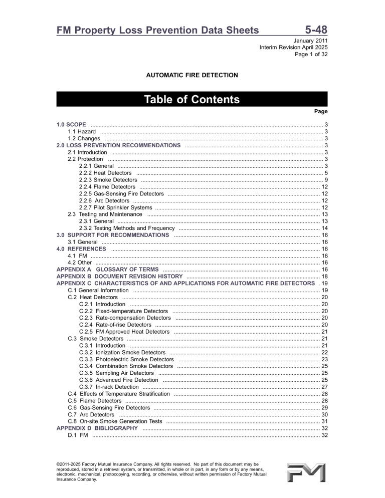 Automatic Fire Detection: FM Property Loss Prevention Data Sheet