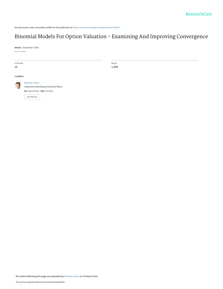 Binomial Models for Option Valuation: Examining & Improving Convergence