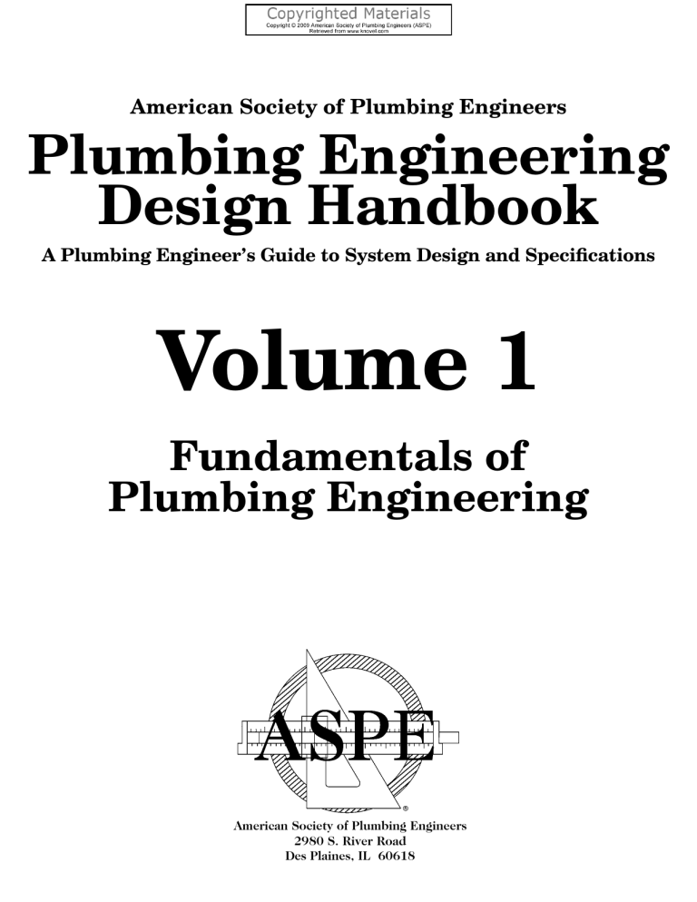ASPE Plumbing Engineering Design Handbook Vol 1: Fundamentals