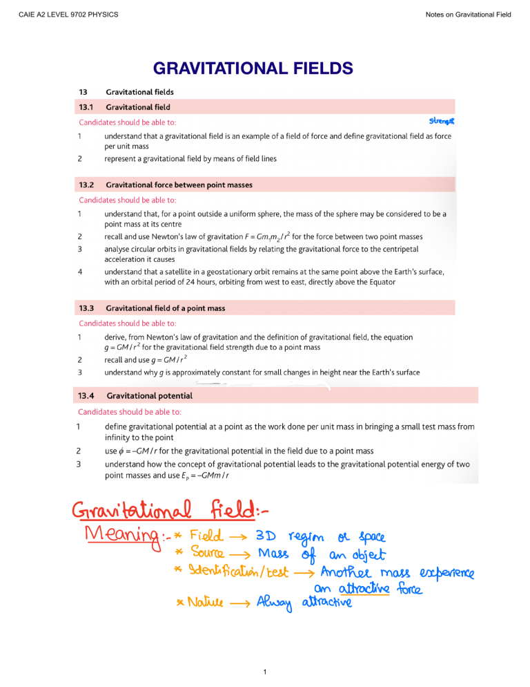 CAIE A2 Physics: Gravitational Fields Notes & Practice Questions