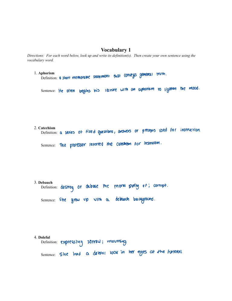 Vocabulary 1: Definitions and Sentence Examples for Advanced Words