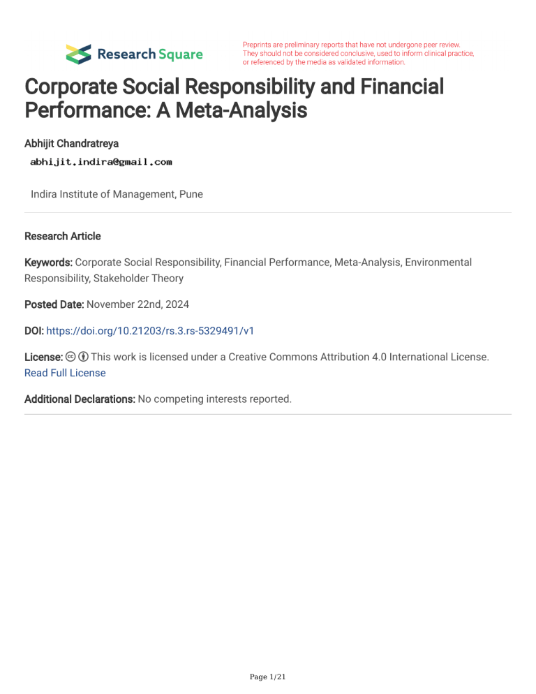 Corporate Social Responsibility & Financial Performance: A Meta-Analysis