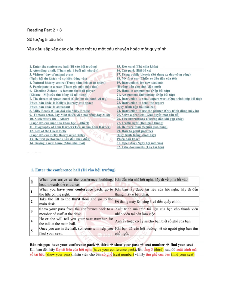 English Reading Part 2+3: Sequencing Stories & Processes