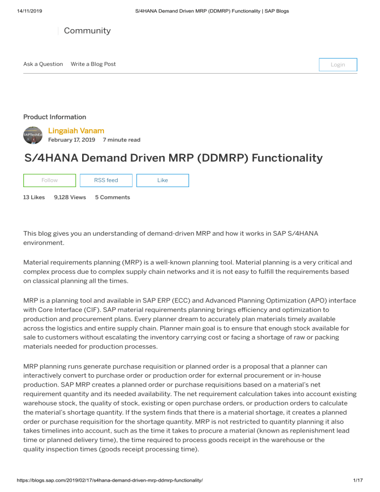 S/4HANA Demand Driven MRP (DDMRP) Functionality | SAP Blogs Guide