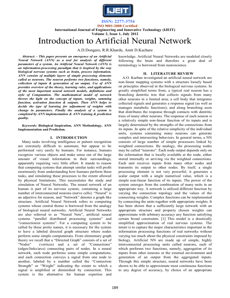 Intro to Artificial Neural Networks