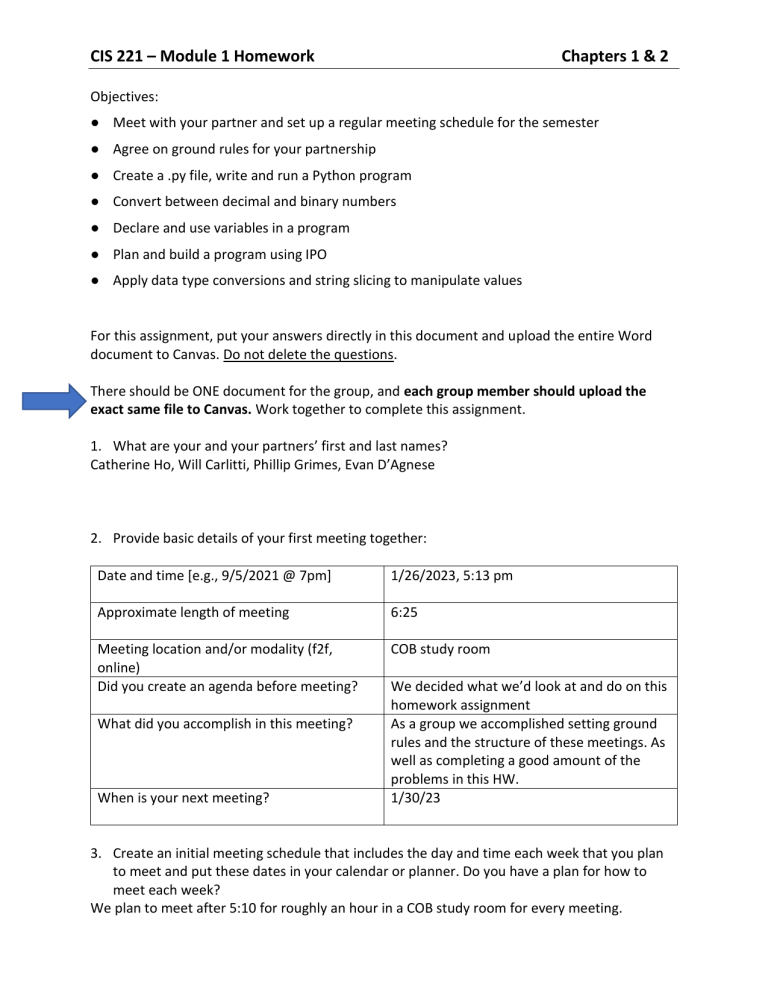 CIS 221 Module 1 Homework: Python Programming & Data Conversion