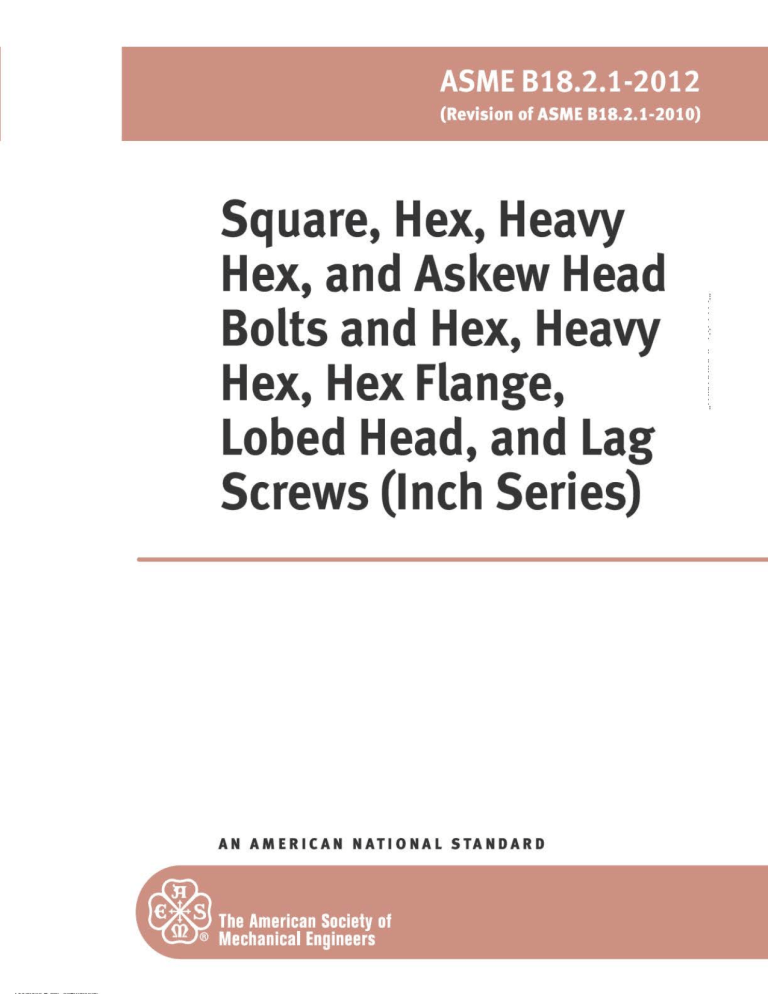 ASME B18.2.1-2012: Inch Series Bolts & Screws Standard