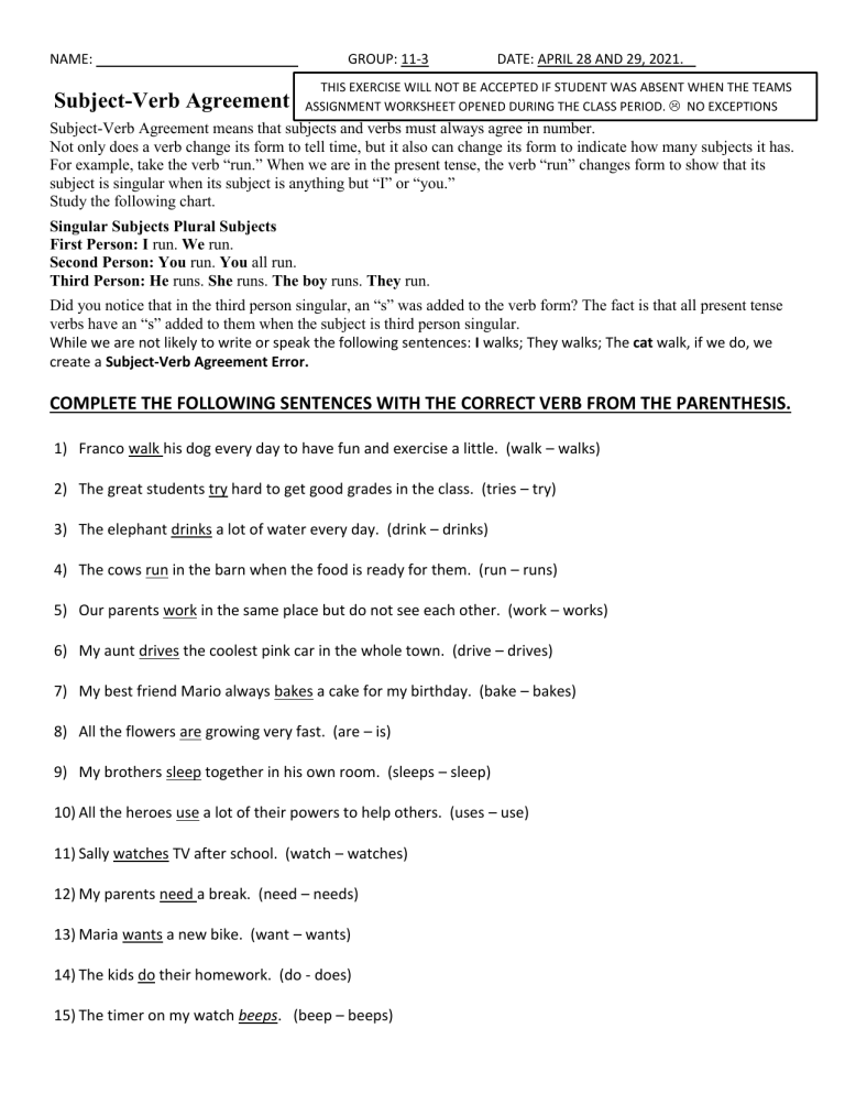 Subject-Verb Agreement Worksheet: Grammar Rules & Exercises