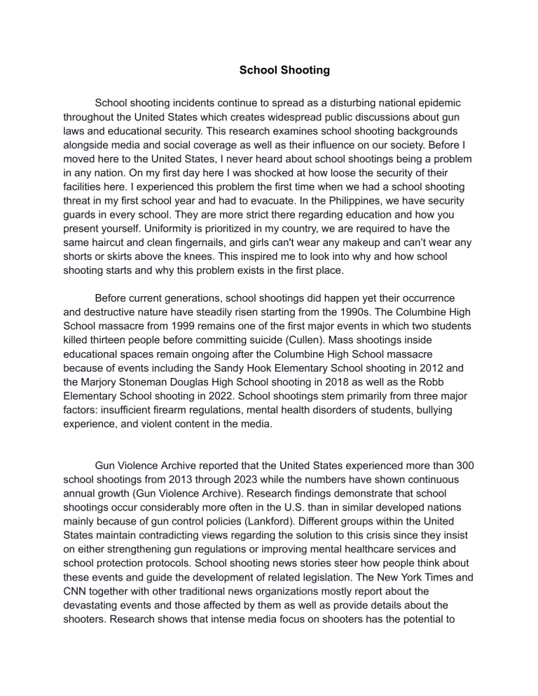 School Shooting Epidemic: Causes, Media, & Prevention in the US