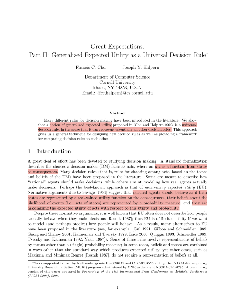 Generalized Expected Utility: A Universal Decision Rule for Decision Making
