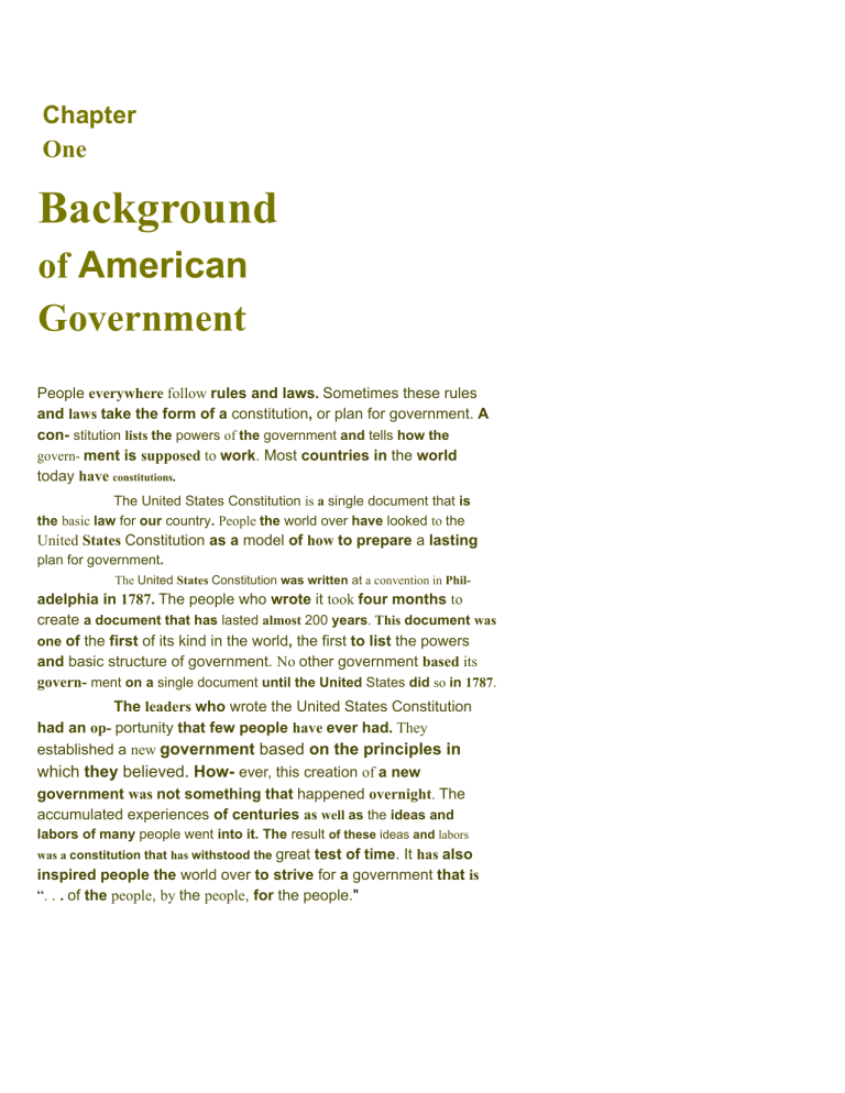 Background of American Government: Constitution, Magna Carta, Parliament