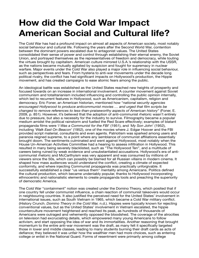 Cold War Impact on American Society & Culture: Hollywood, Hippies ...