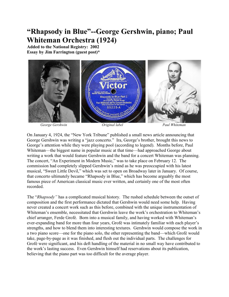 Rhapsody in Blue: Gershwin, Whiteman, and its Musical History