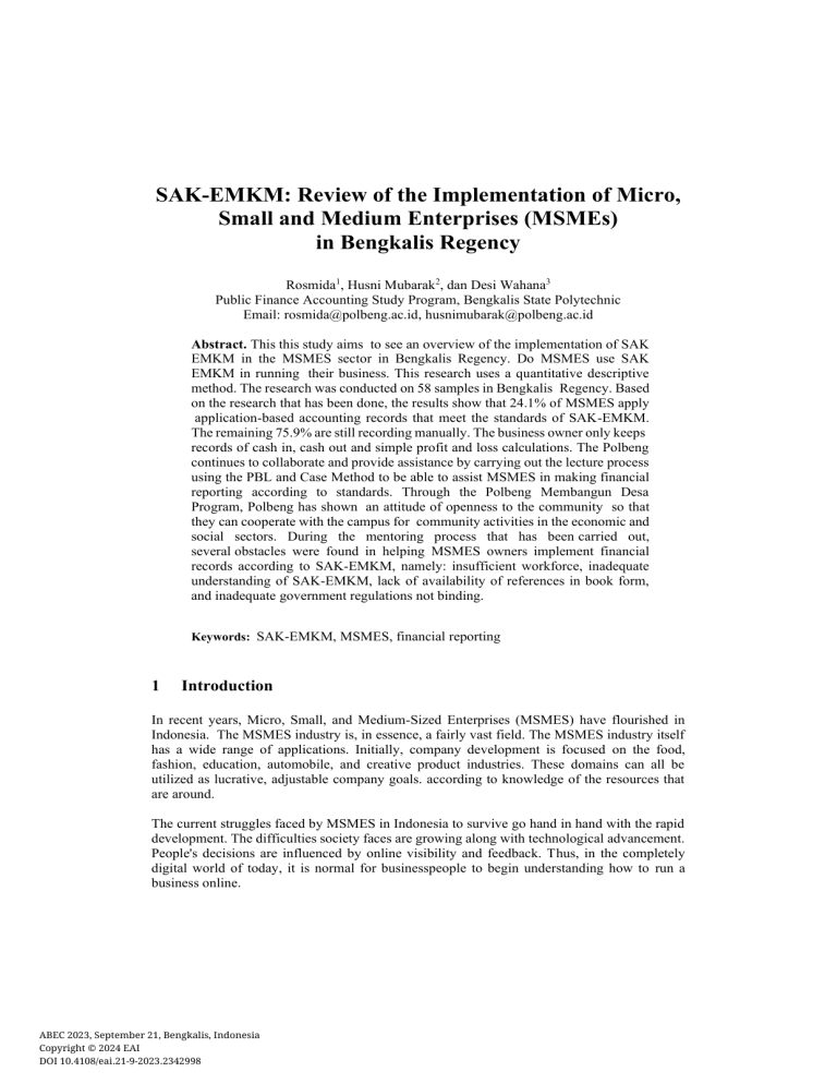 SAK-EMKM Implementation Review in Bengkalis MSMEs (2024)
