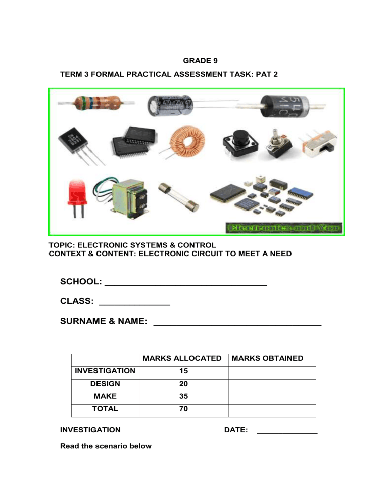 Grade 9 Technology PAT: Electronic Systems & Control Circuit Design