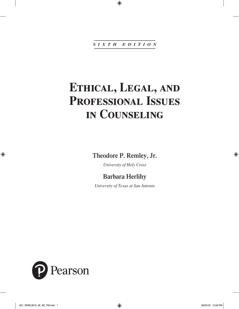 Counseling Ethics & Law: Professional Issues Textbook - 6th Edition