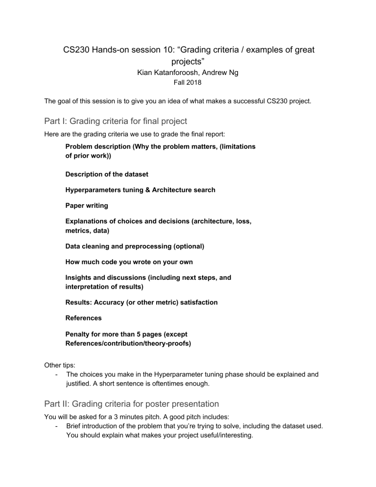 CS230 Project Grading Criteria & Guide for Deep Learning Projects