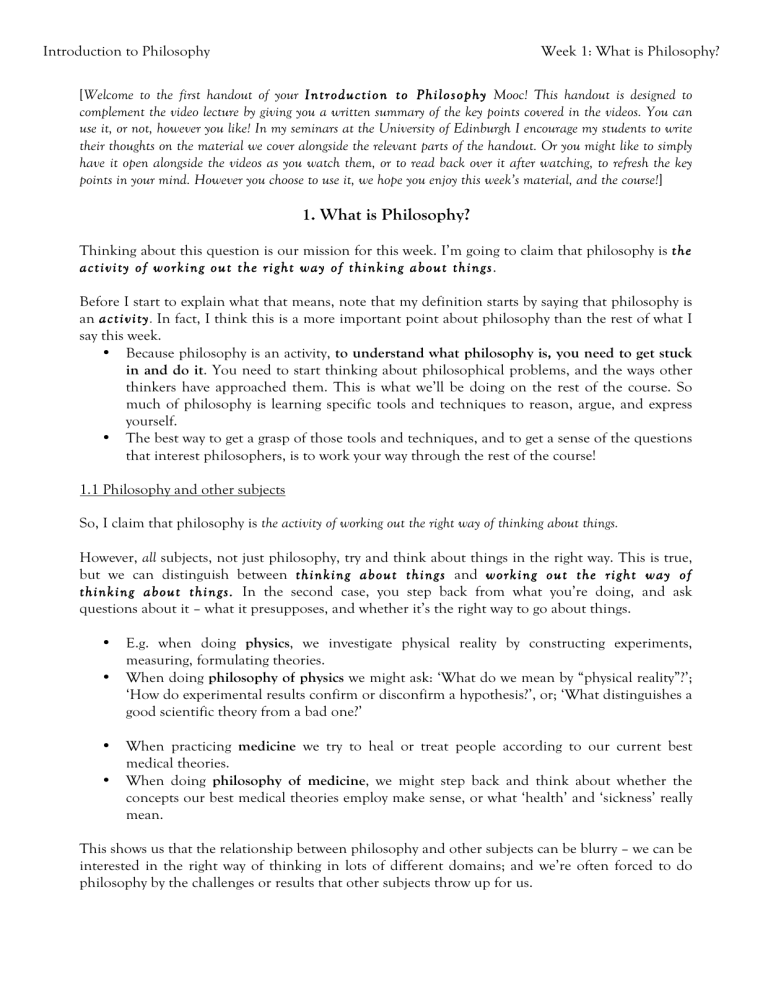 Introduction to Philosophy: Definition, Arguments & Critical Thinking