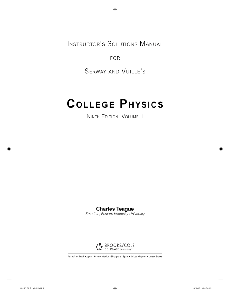 College Physics Instructor's Solutions Manual - Serway & Vuille, 9th Ed