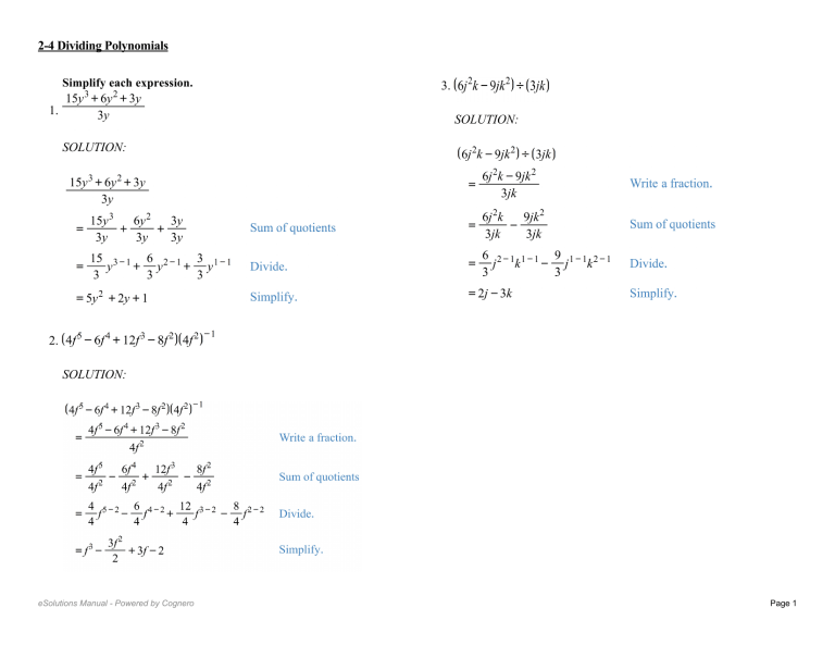 Dividing Polynomials: Long & Synthetic Division Solutions