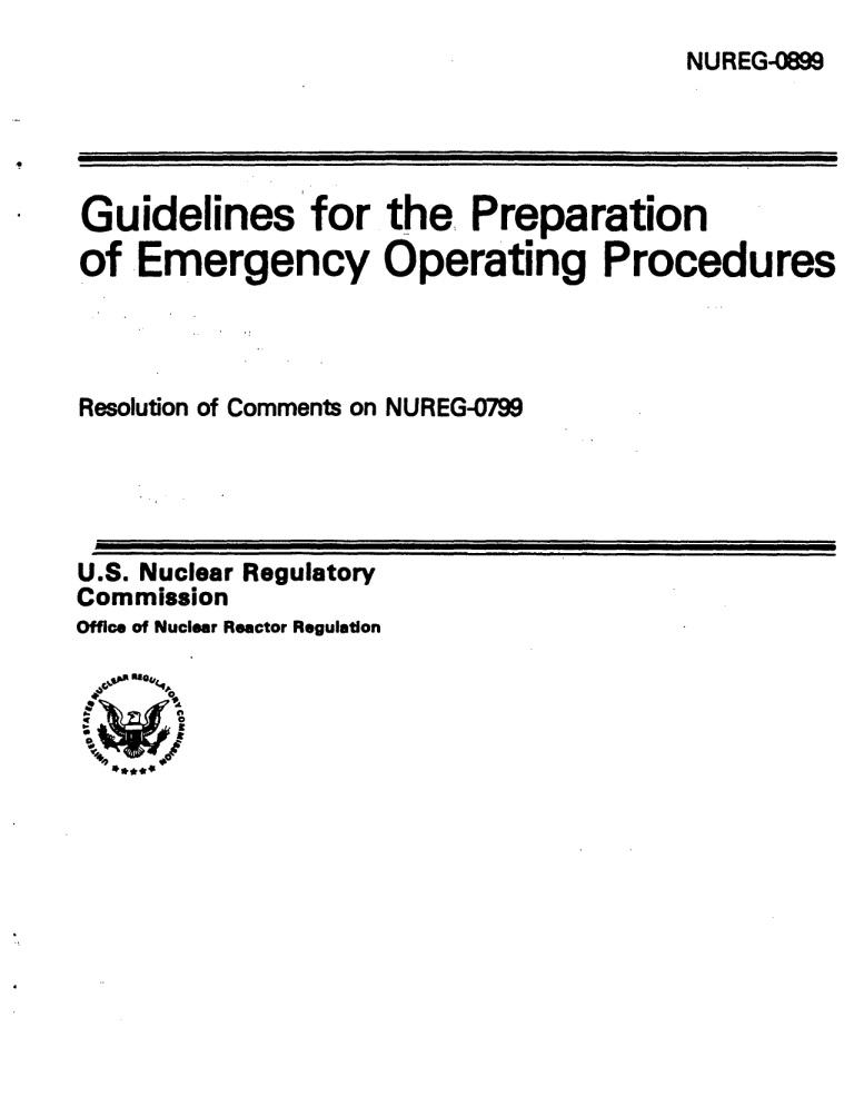 NUREG-0899: Guidelines for Emergency Operating Procedures in Nuclear ...