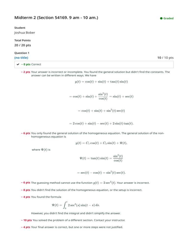 Midterm 2 Feedback: Differential Equations & Matrix Algebra Solutions