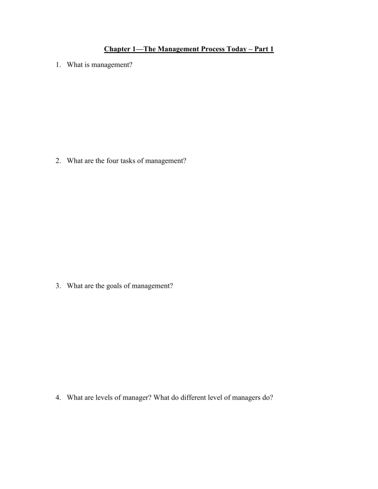 Management Process Today: Tasks, Goals, Levels & Skills Study Guide