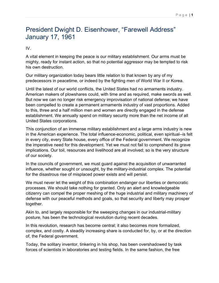 Eisenhower Farewell Address & Kennedy Space Message | 1961 Speeches