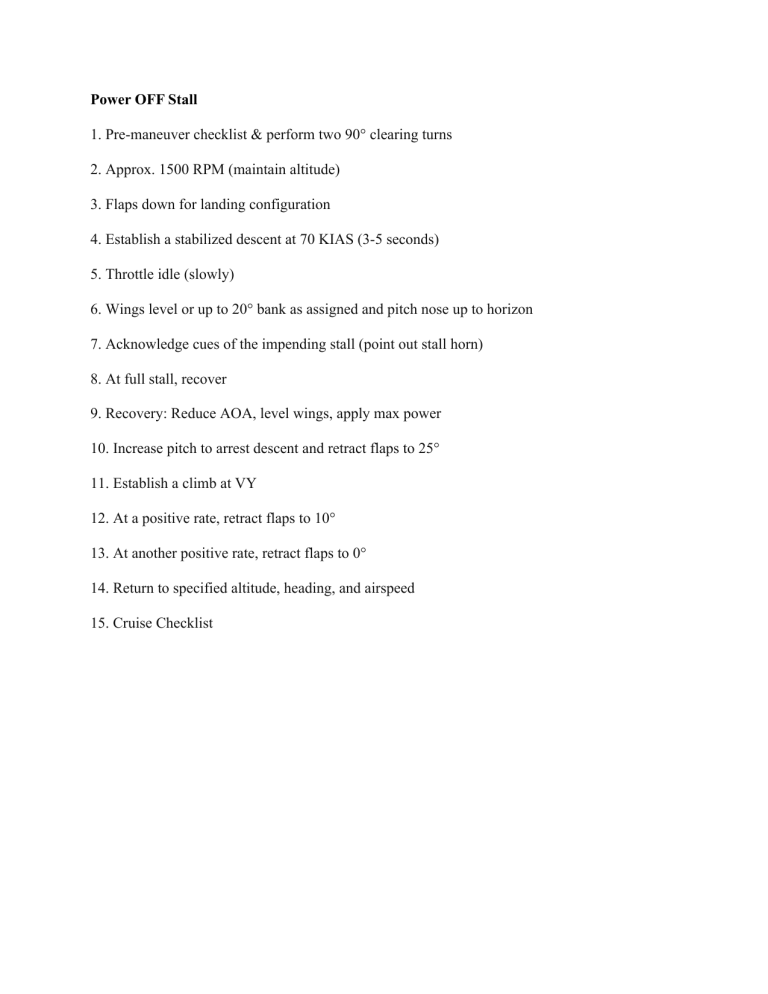 Flight Maneuver Checklist: Stalls, Descents, Engine Failure